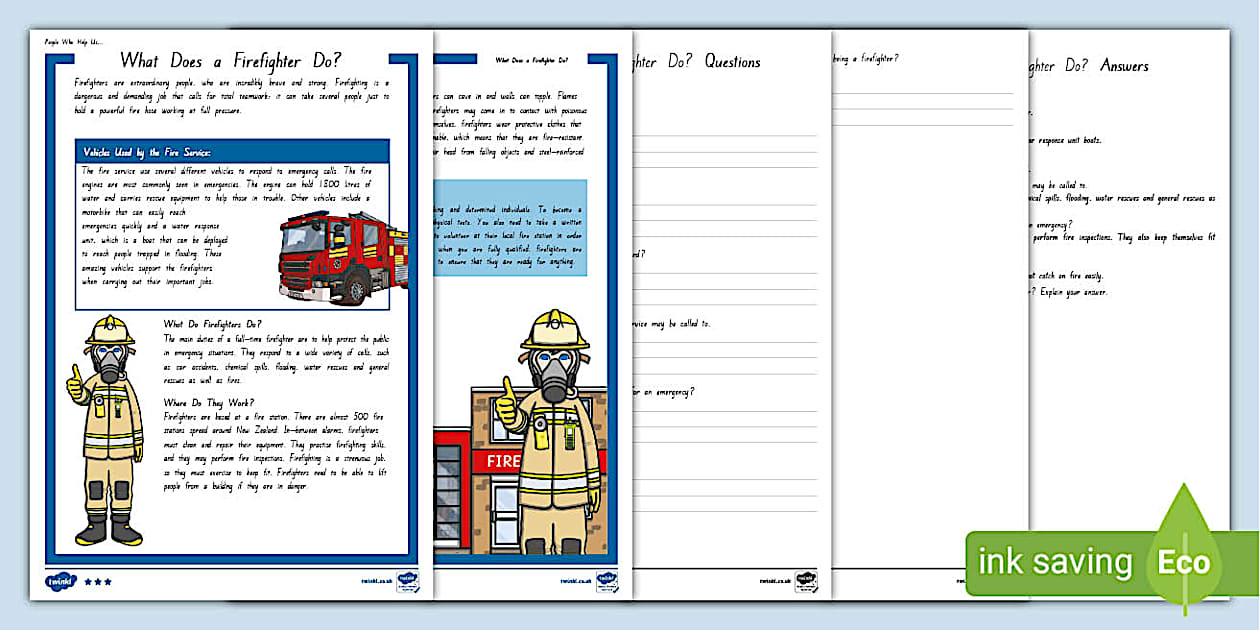 What Does a Firefighter Do? Differentiated Reading Comprehension Activity