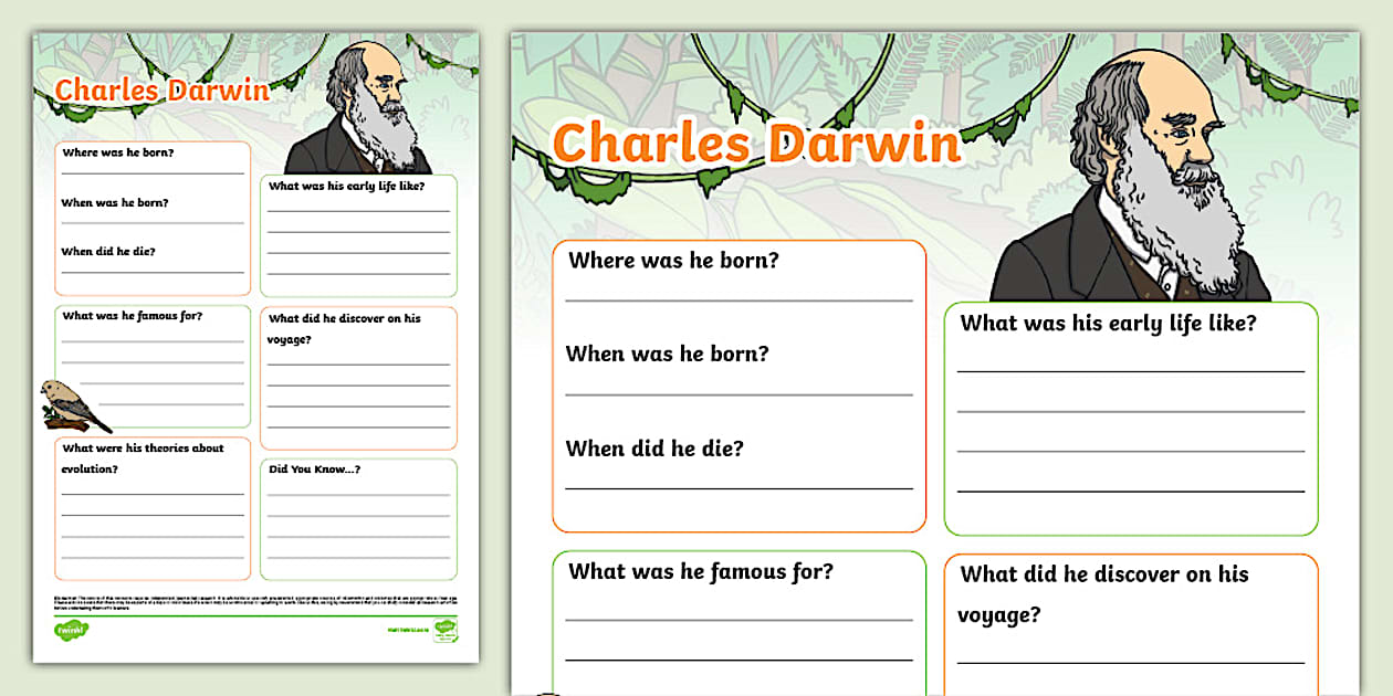 KS1 Charles Darwin Fact File Template (teacher made)