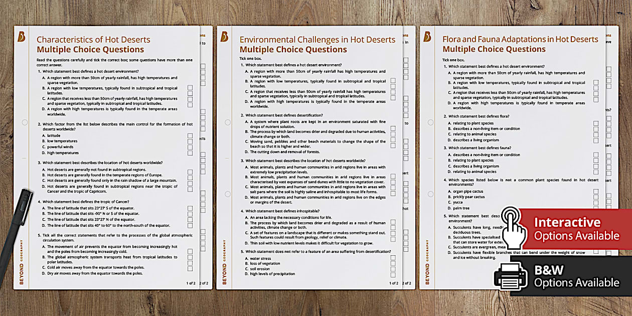 AQA Hot Deserts Multiple Choice Questions Bundle - Twinkl