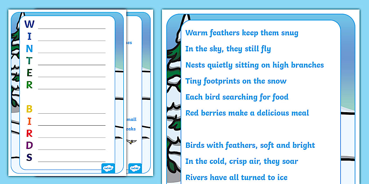 Winter Birds Acrostic Poem Example and Template - Twinkl