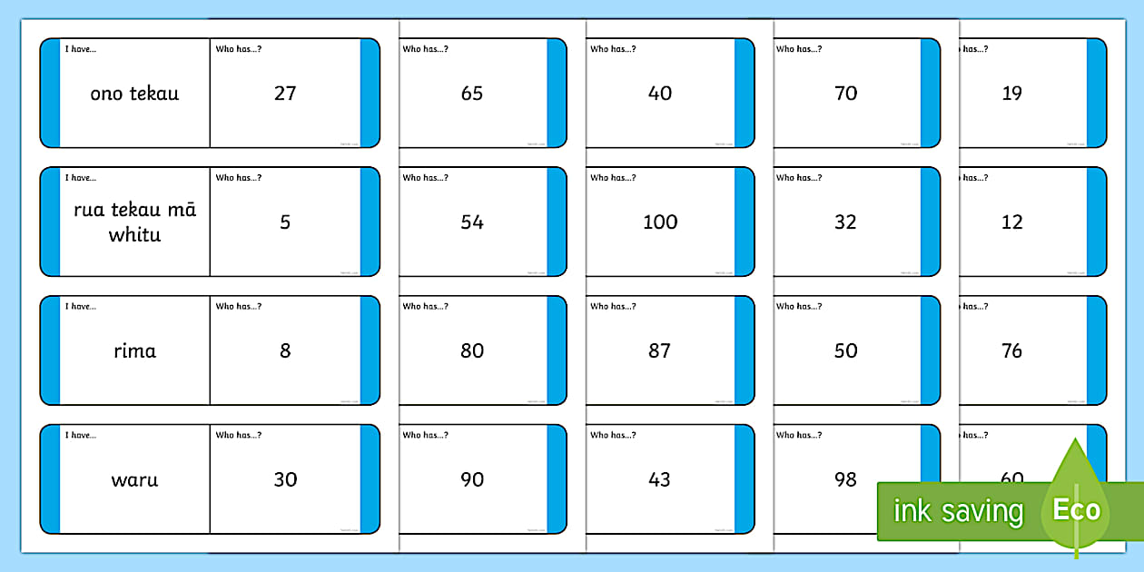 Numbers 1-100 Te Reo Māori Translation Loop Cards - Twinkl