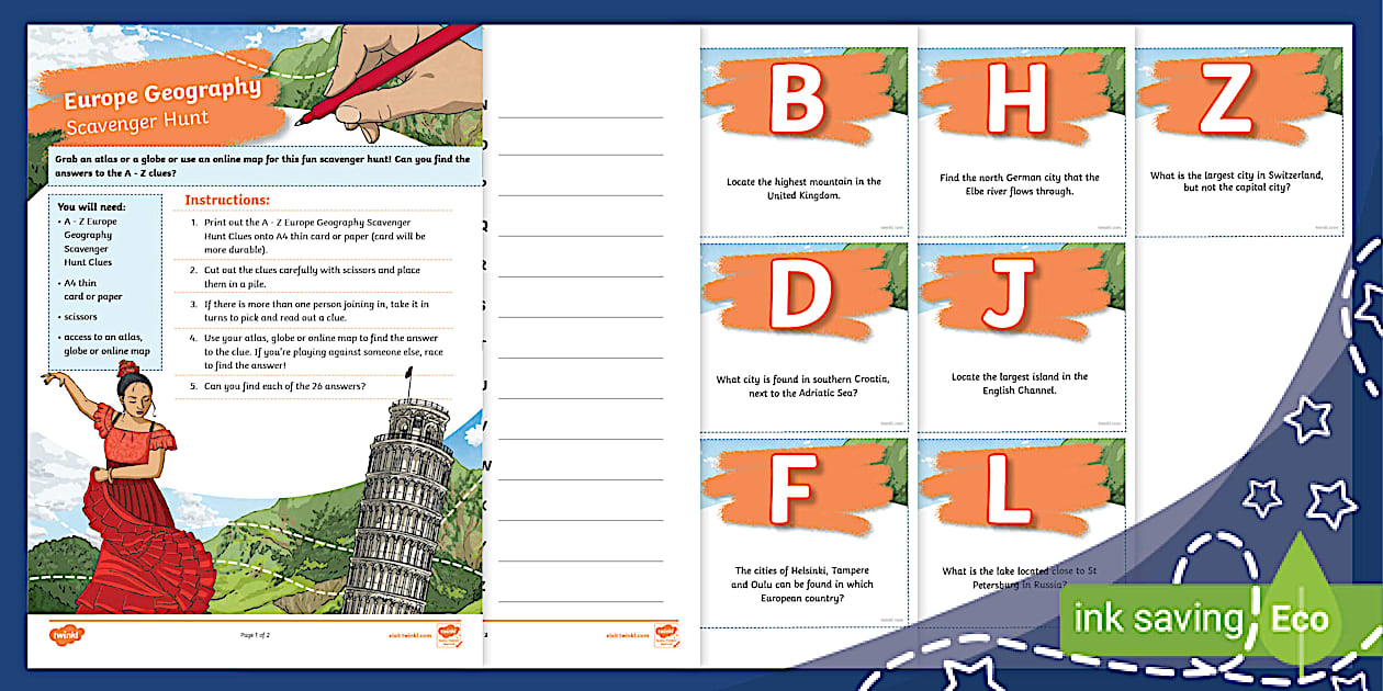 Europe Geography Scavenger Hunt | Parents Resource - Twinkl