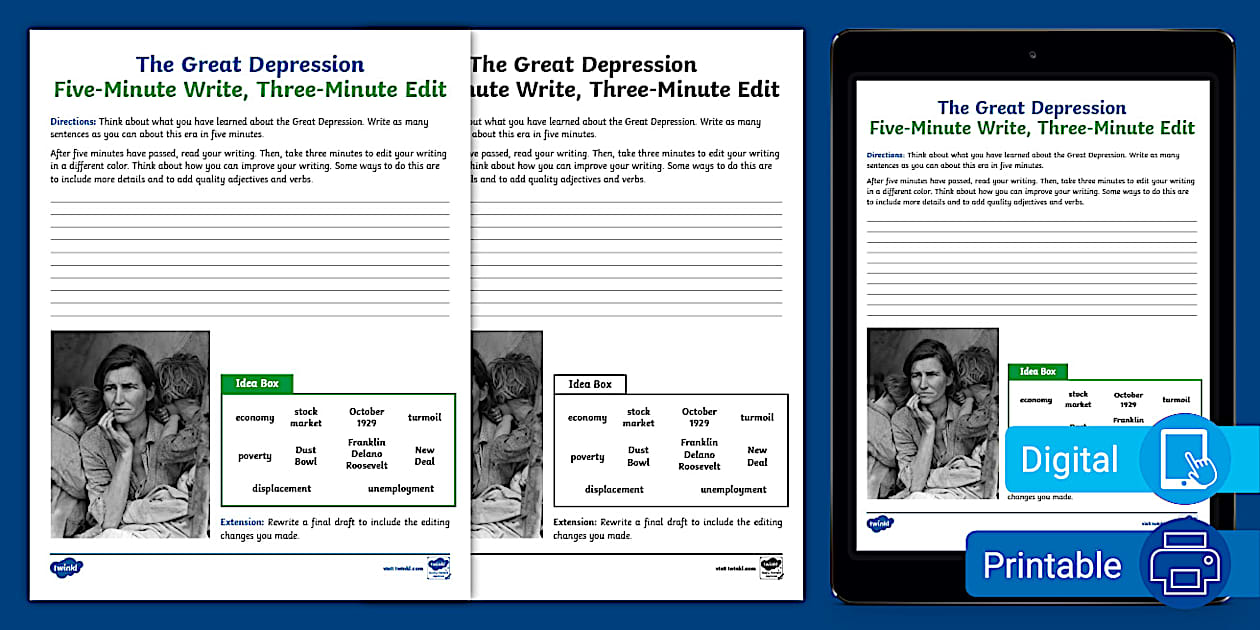 Great Depression Five-Minute Write and Three-Minute Edit