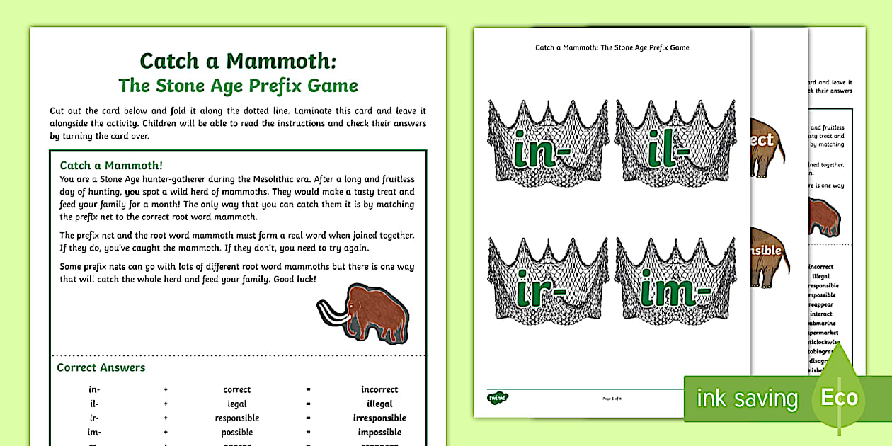 LKS2 Catch a Mammoth: The Stone Age Prefix Game - Twinkl