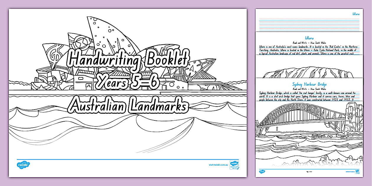 Cursive Year 5-6 Australian Landmarks Handwriting and Mindfulness Colouring