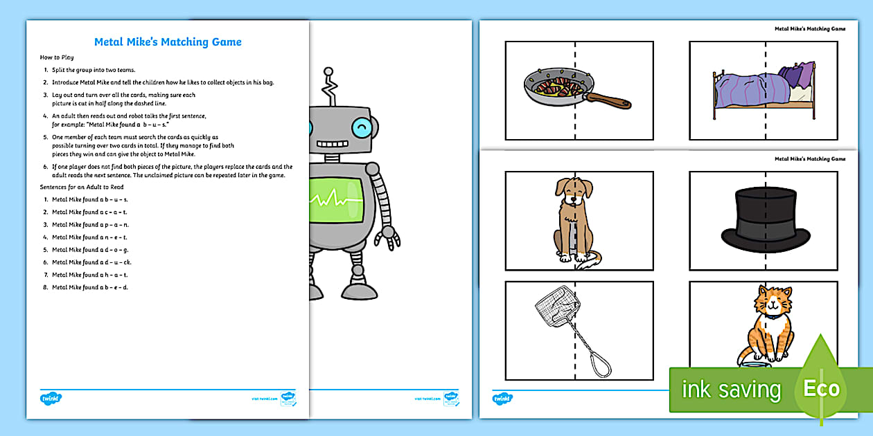 Black and White Metal Mike's Matching Game (teacher made)
