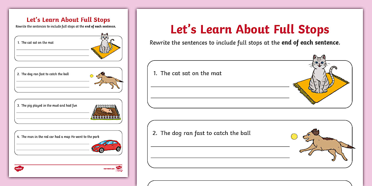 Let's Learn About Full Stops Activity Sheet (teacher made)