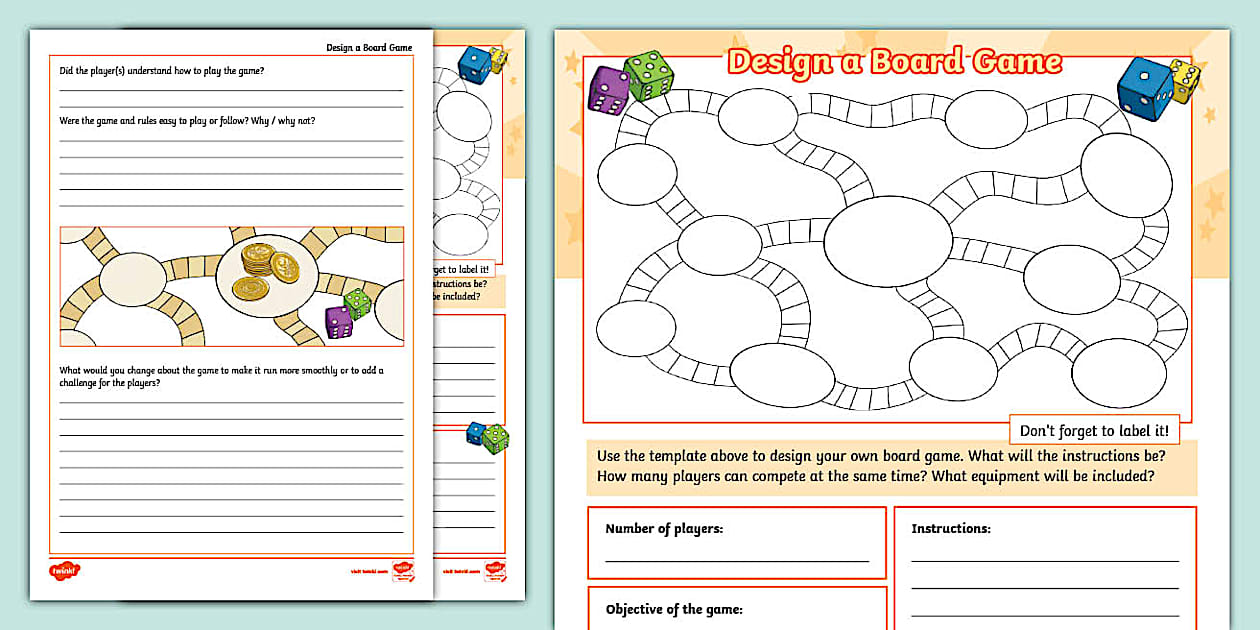 Design a Board Game Template Worksheet - Twinkl