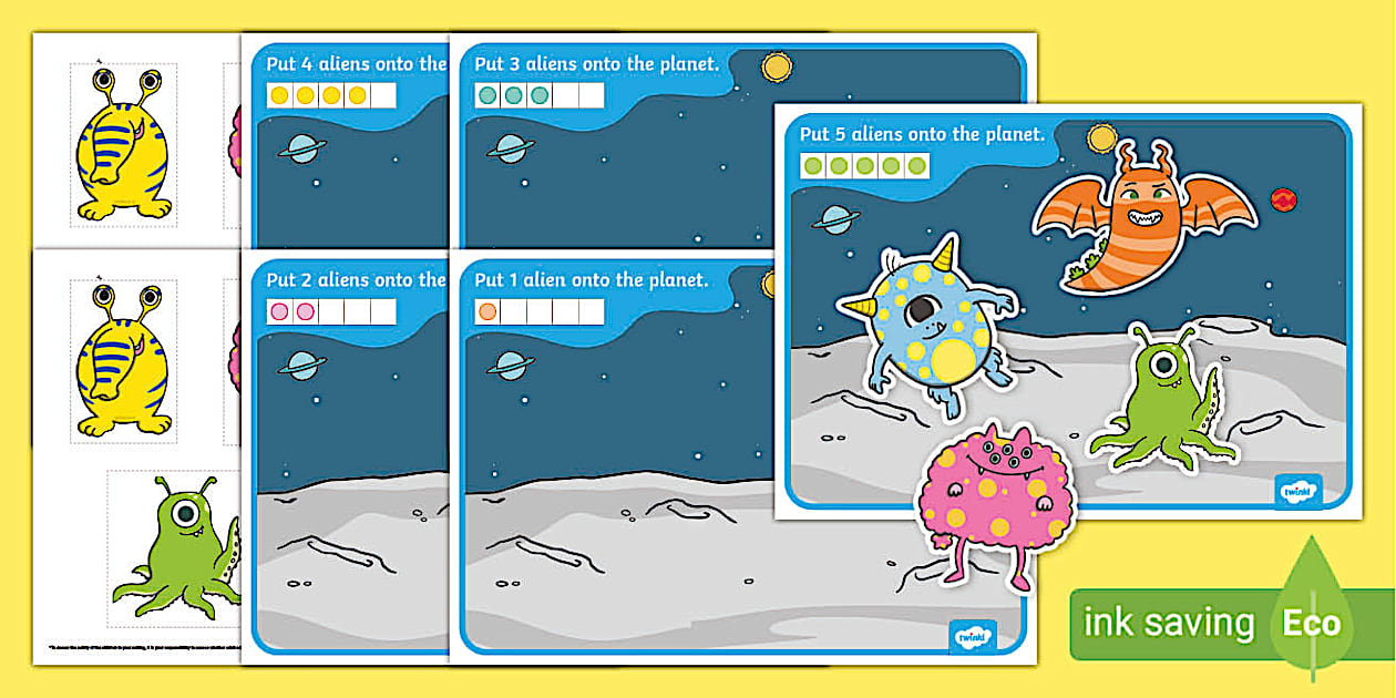 👉 Space Alien Counting to Five Activity Mats - Twinkl