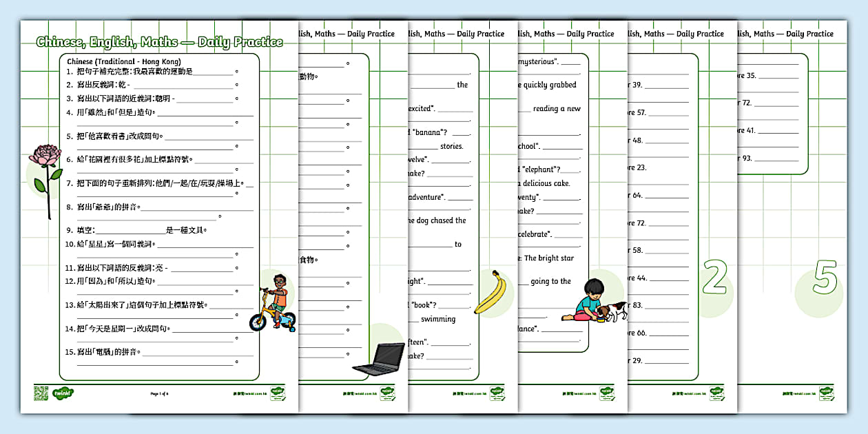 Chinese, English, Maths, Daily Practice (teacher made)