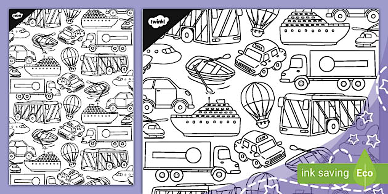 Transport Pattern Doodle Colouring Sheet (teacher made)