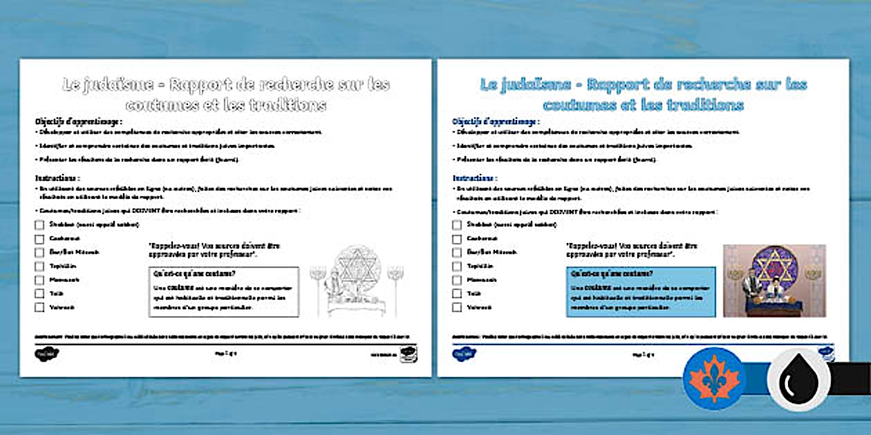 Judaism Customs and Traditions Research Report Activity French