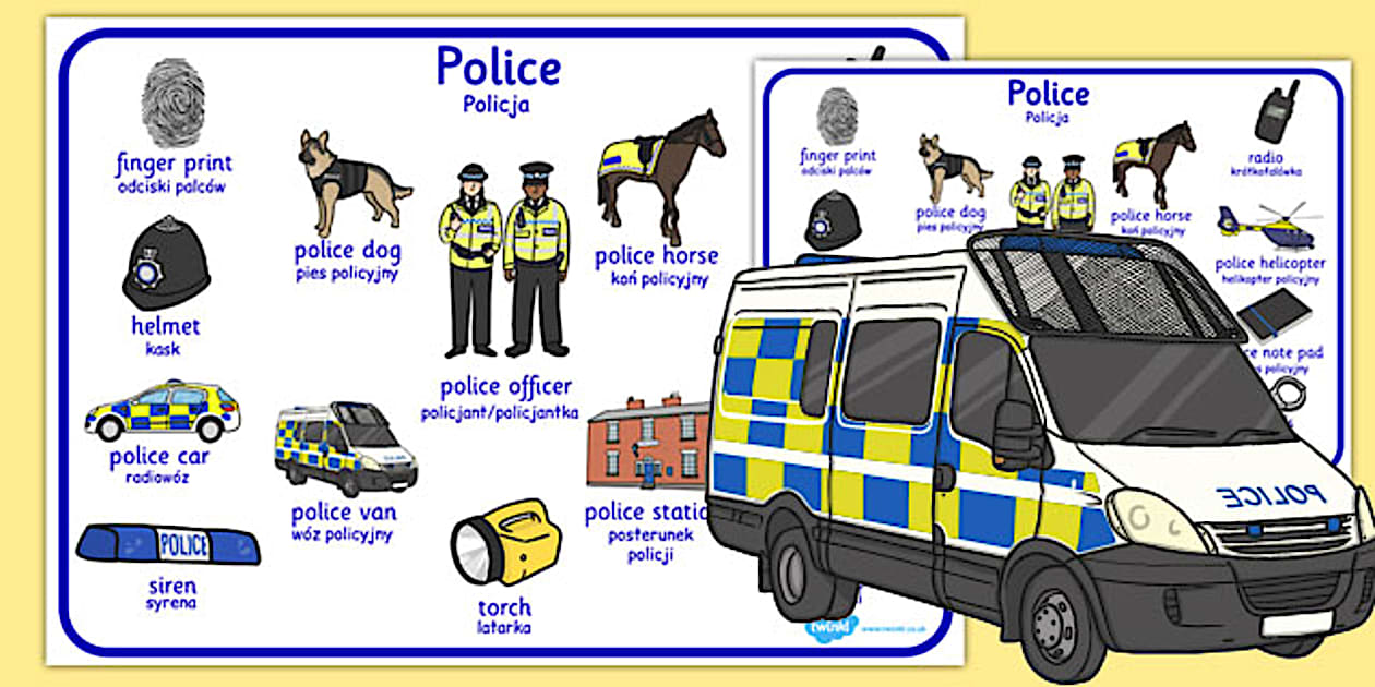 Police Word Mat Polish Translation (Teacher-Made) - Twinkl