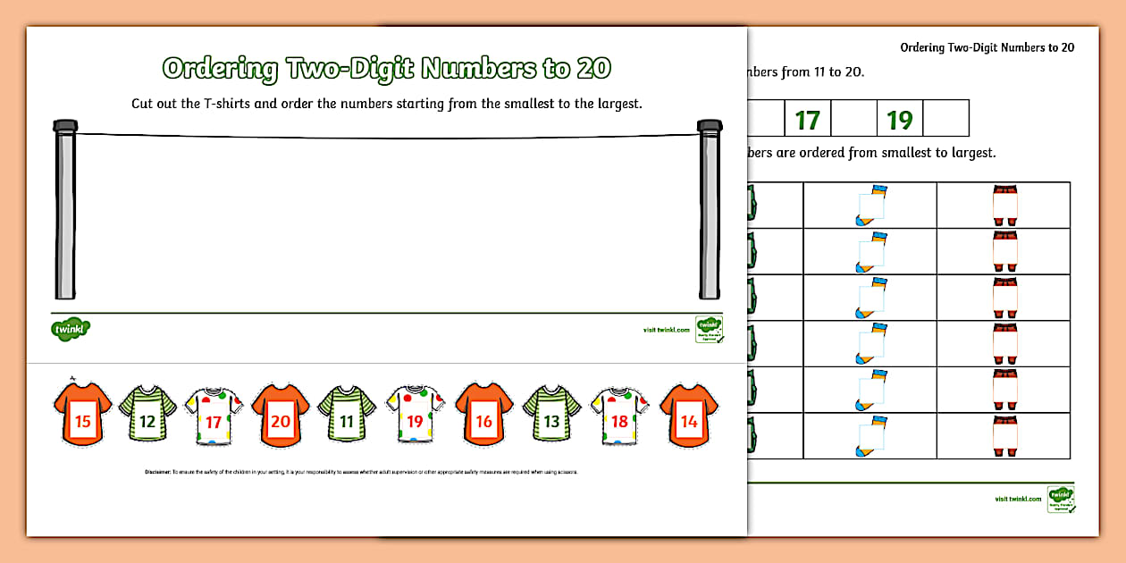 👉 Ordering Two-Digit Numbers to 20 Worksheet - KS1 - Twinkl