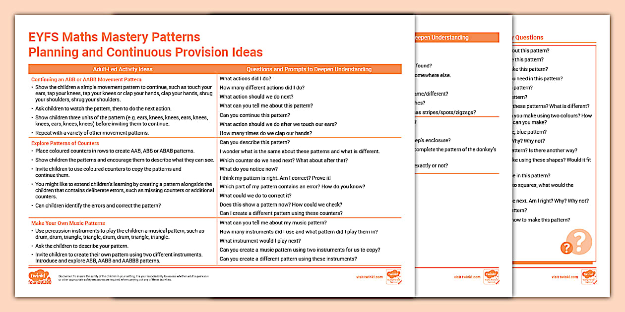 👉 EYFS Maths Mastery Patterns Planning & Continuous Provision
