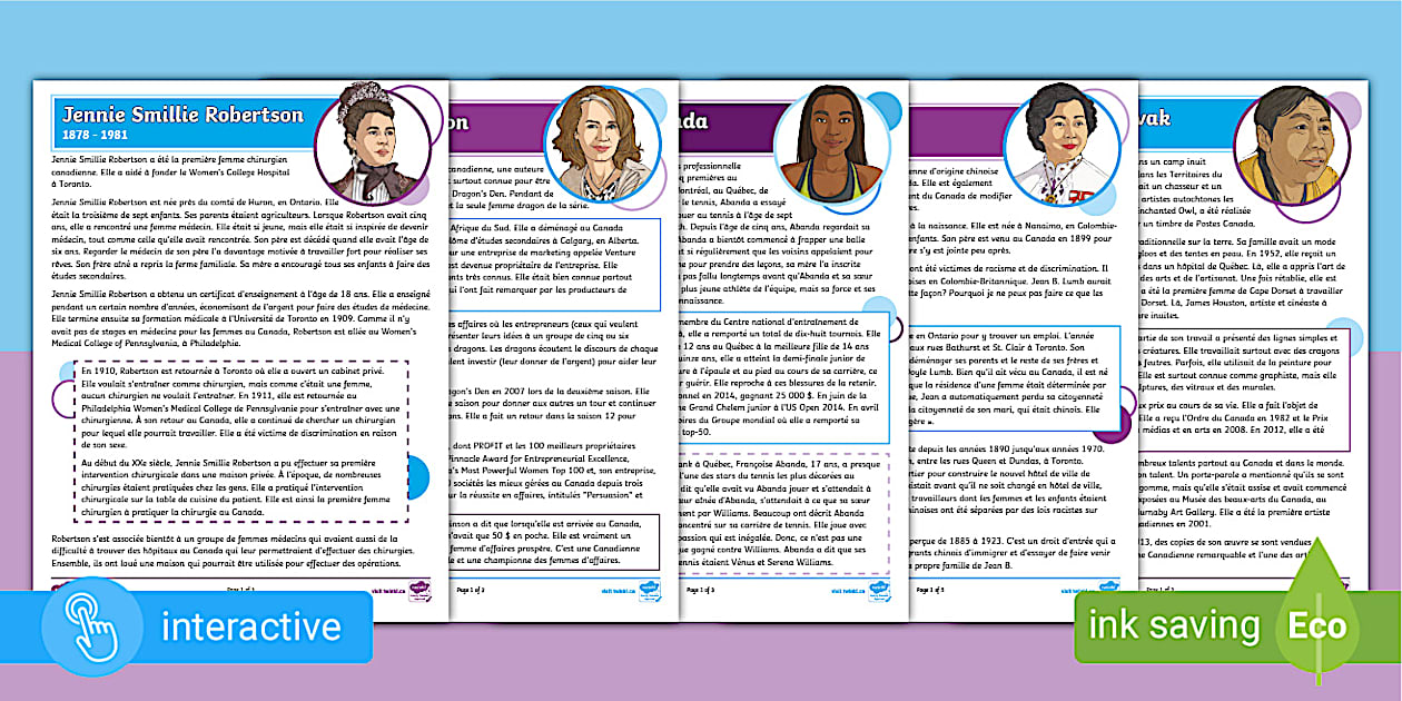 Remarkable Canadian Women Reading Comprehension Pack French