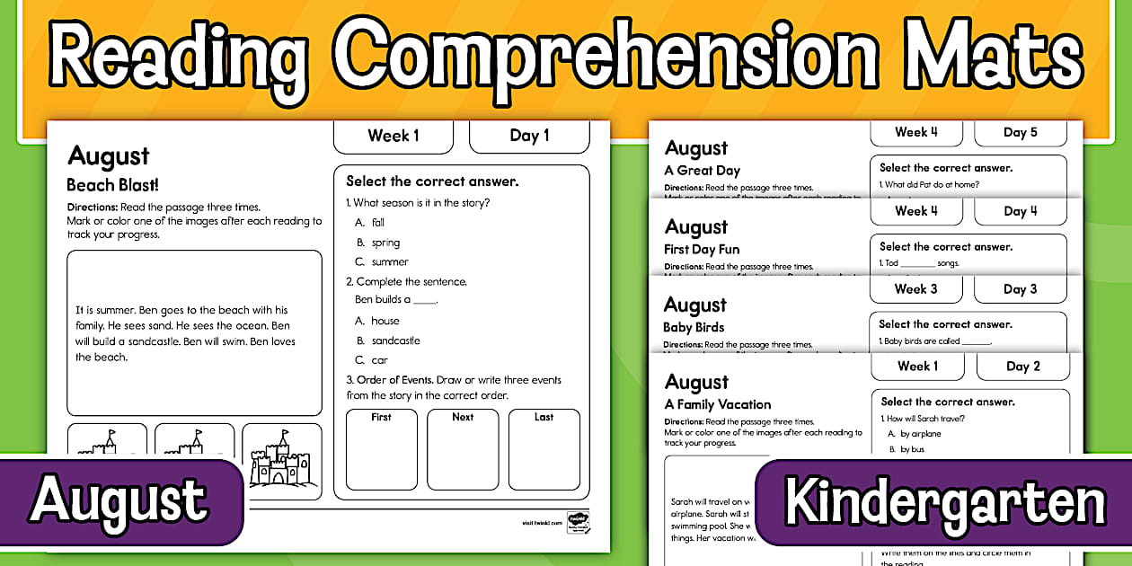 Kindergarten August Daily Reading Comprehension Mats