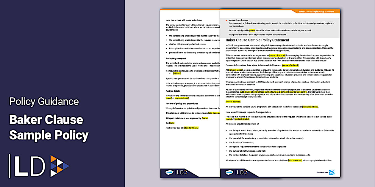 Baker Clause Compliance: Sample Policy Statement - Twinkl