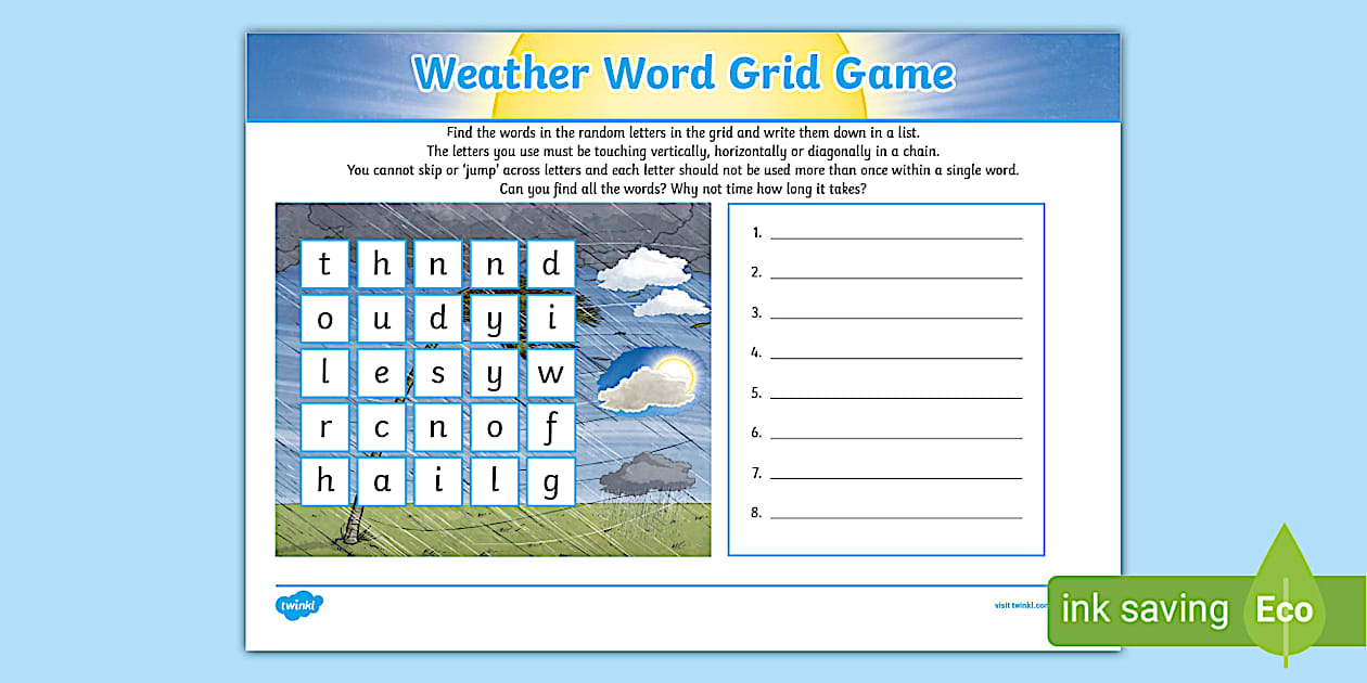 Weather Word Grid Game (teacher made) - Twinkl