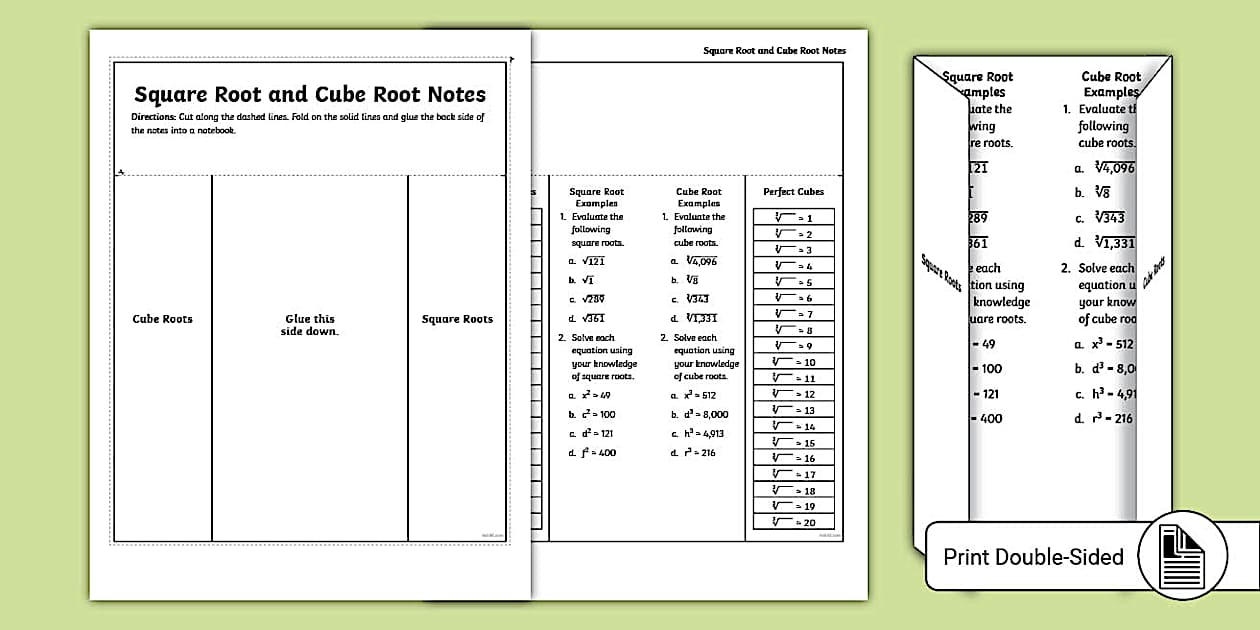 Eighth Grade Square Root And Cube Root Notes For Interactive Notebook