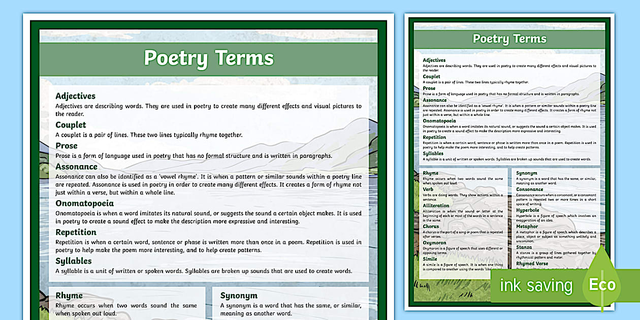 Poetry Terms PDF Poster | Poetry Vocabulary KS2 - Twinkl