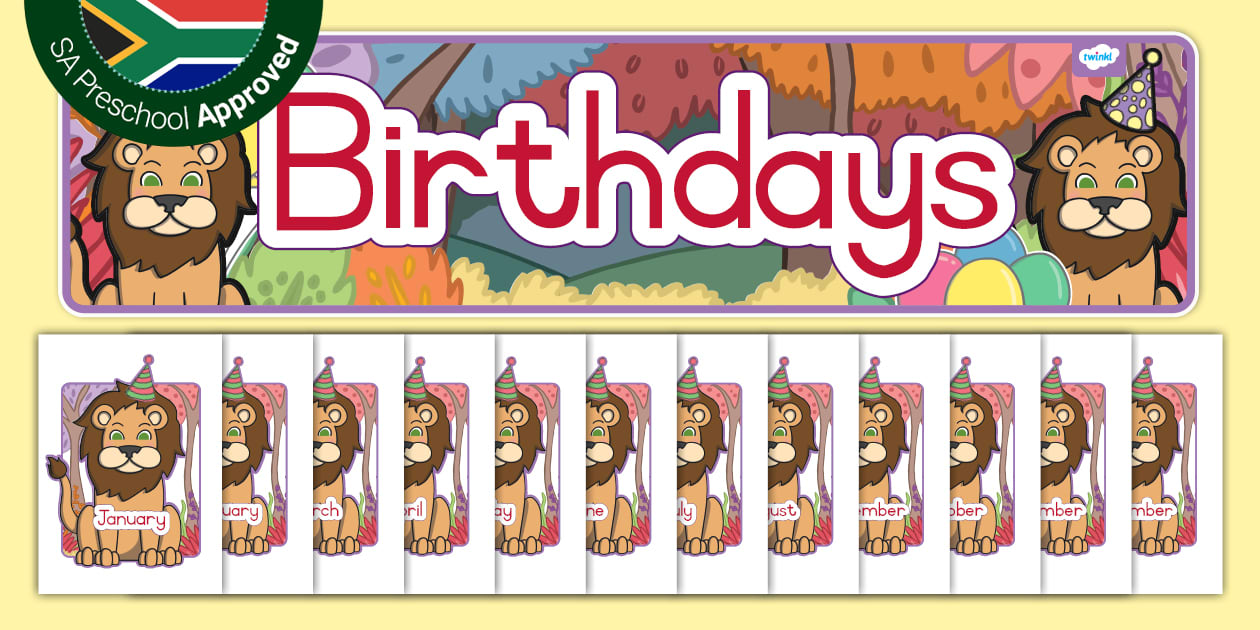 Lion-Themed Birthdays Display Banner and Chart - Twinkl