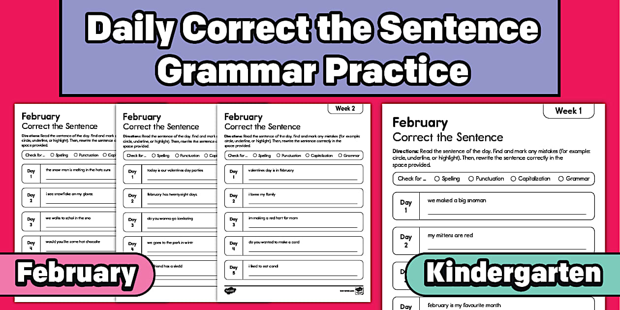 February Daily Correct the Sentence Grammar Practice