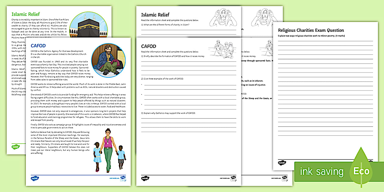 Religious Charity Home Learning Worksheet / Worksheets