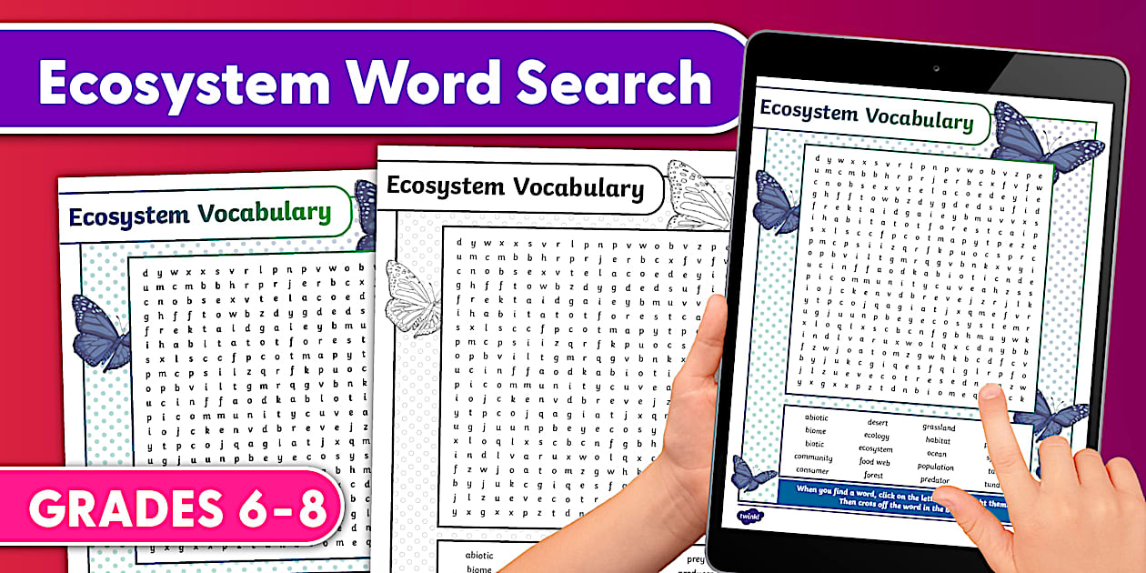 Ecosystem Vocabulary Word Search for 6th-8th Grade