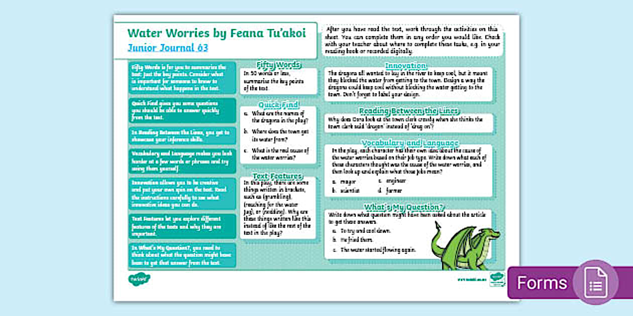 Junior Journal 63 August 2022: Water Worries Play Follow-Up