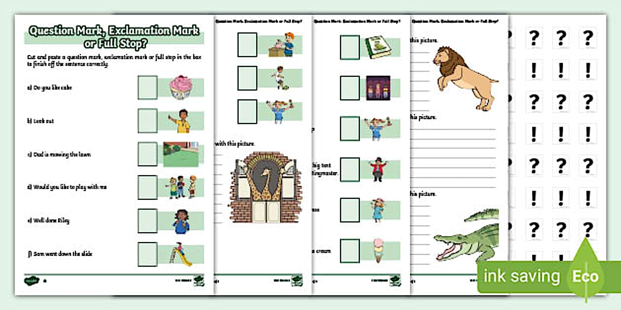 Question Mark, Full Stop or Exclamation Mark? Differentiated Worksheet