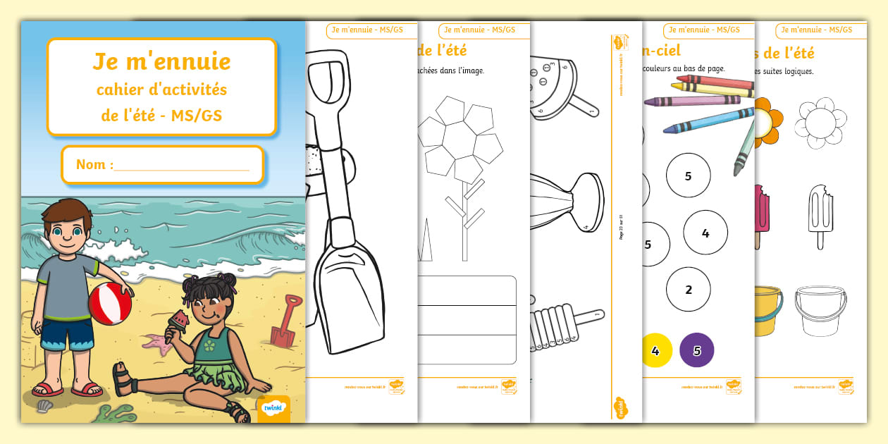 Cahier de vacances de l'été - je m'ennuie - MS/GS
