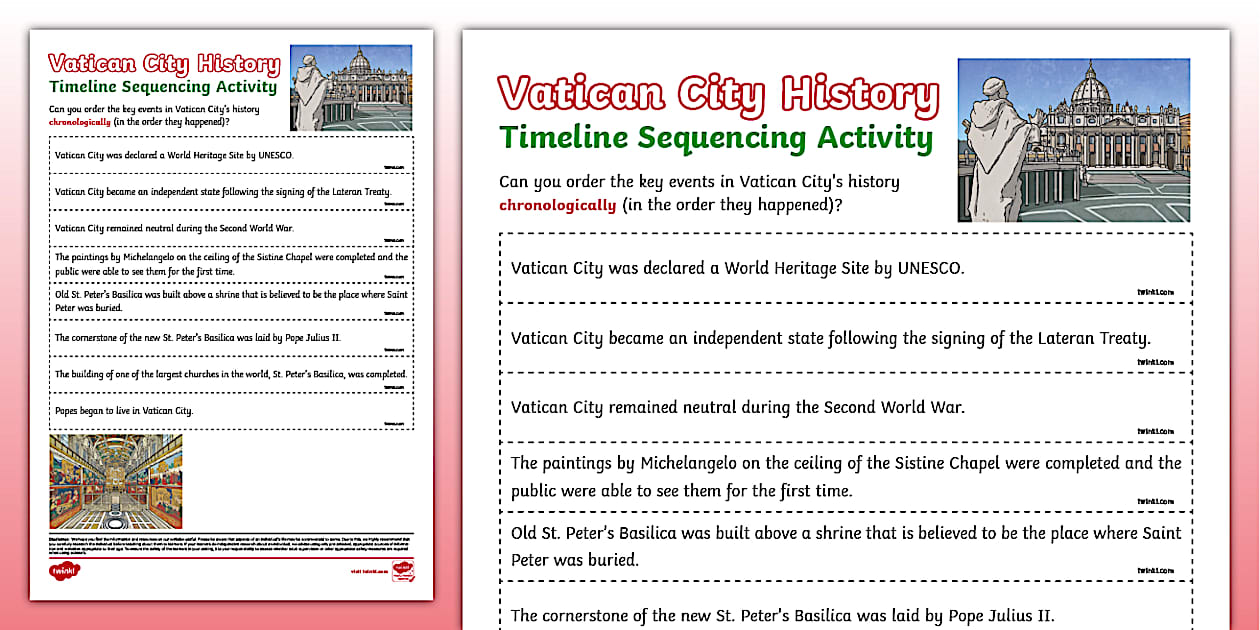 Vatican City History Timeline Sequencing Activity - Twinkl