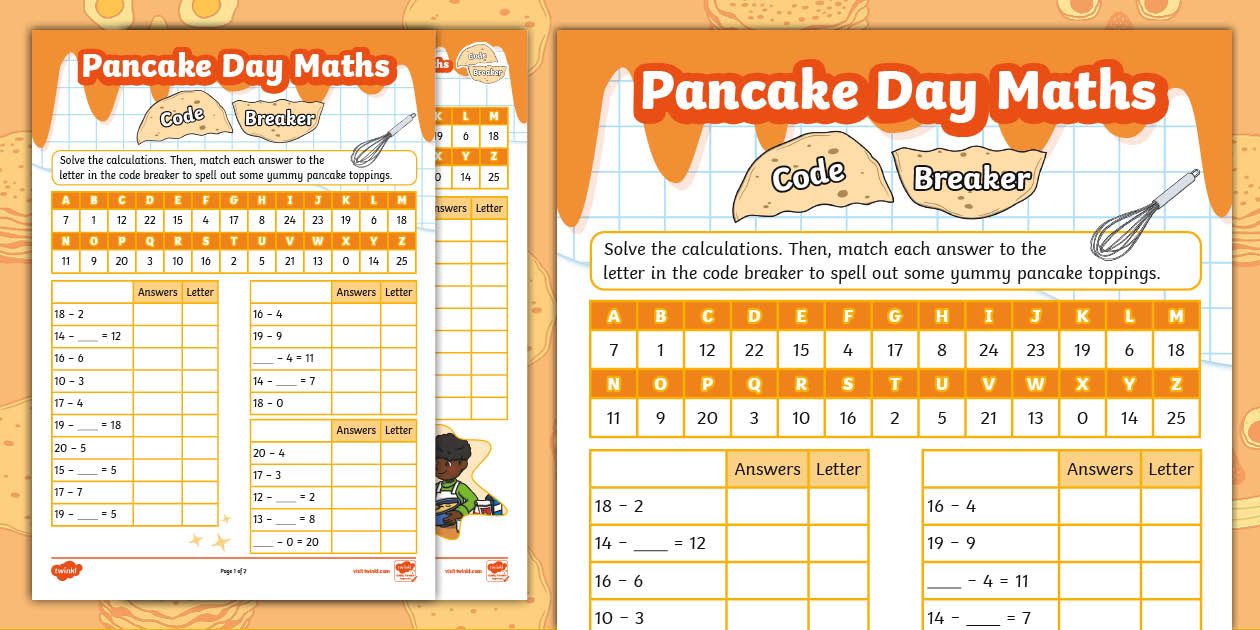 👉 Year 1 Pancake Day Code Breaker (teacher made) - Twinkl