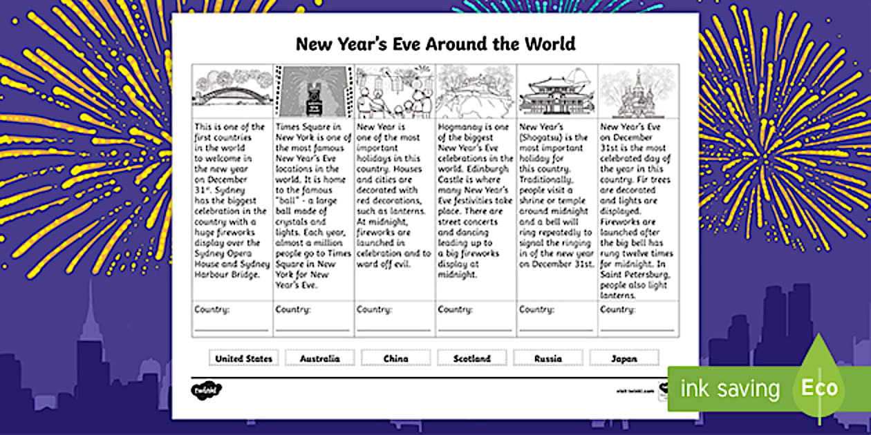 Printable New Year's Worksheet | Twinkl USA (teacher made)
