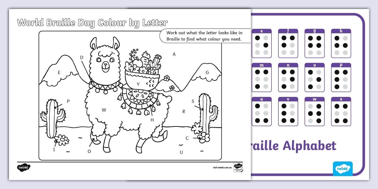 World Braille Day Colour By Letter (Teacher-Made) - Twinkl