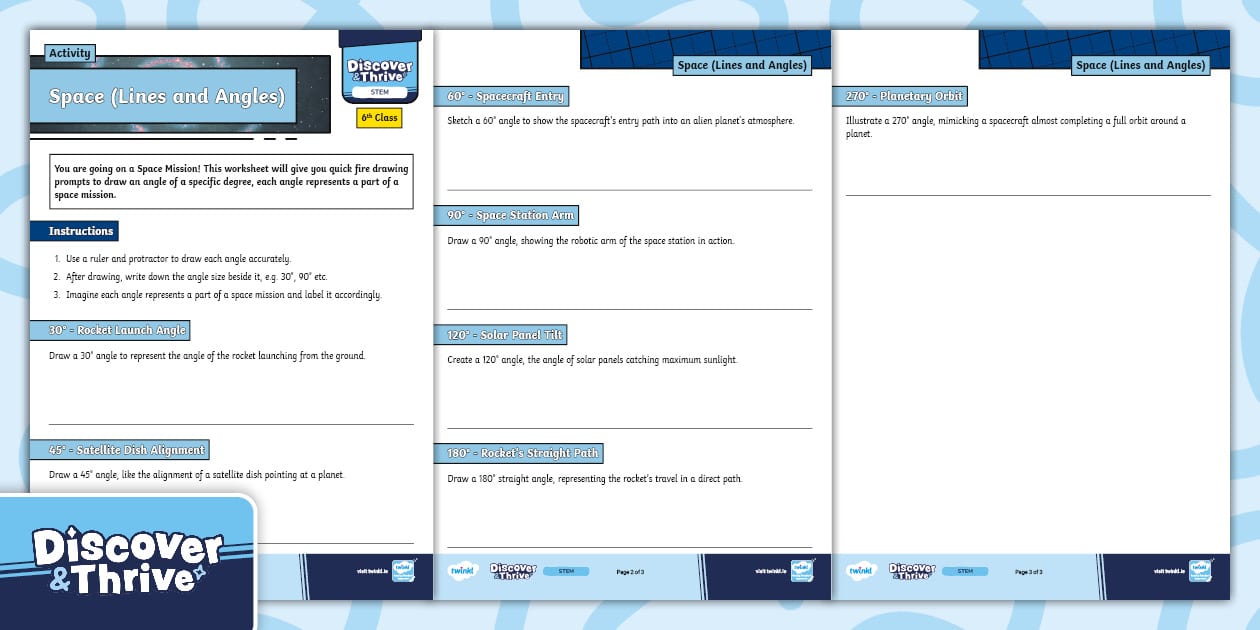 Space (Lines and Angles) Activity Prompt Sheet 6th Class
