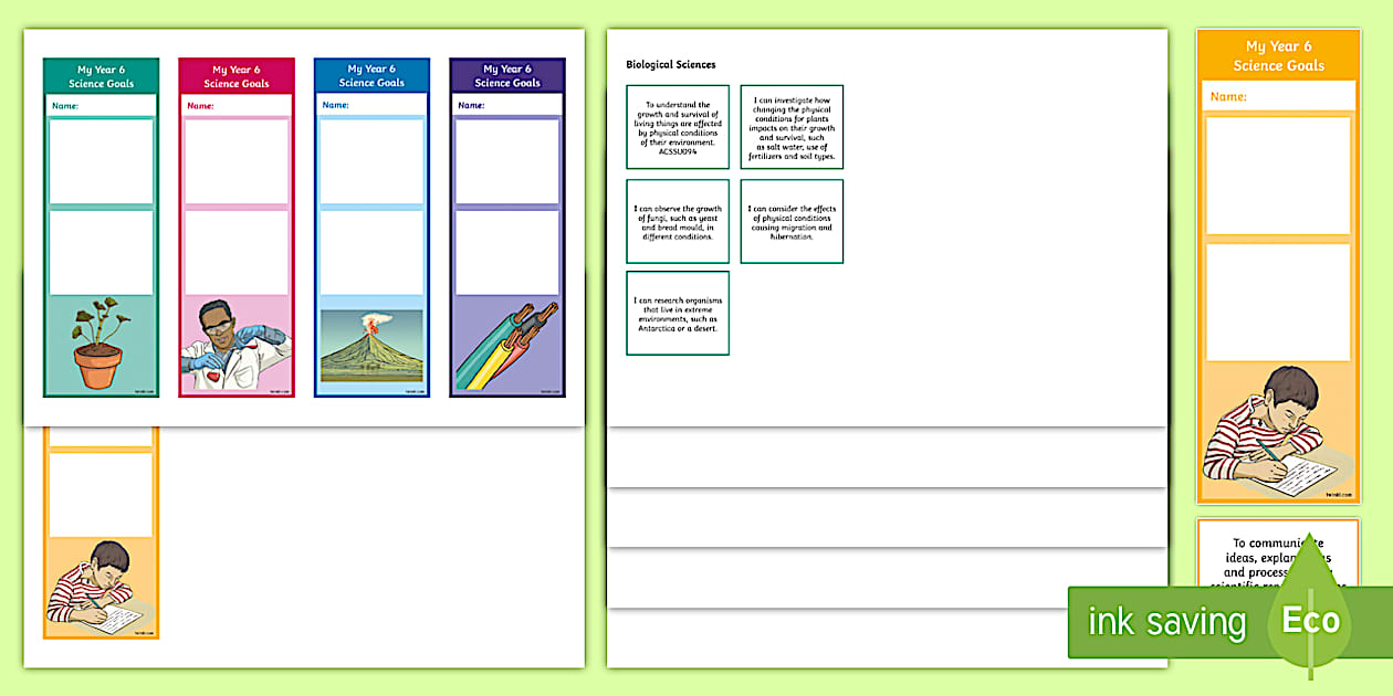 Year 6 Australian Curriculum Science Goals Bookmarks