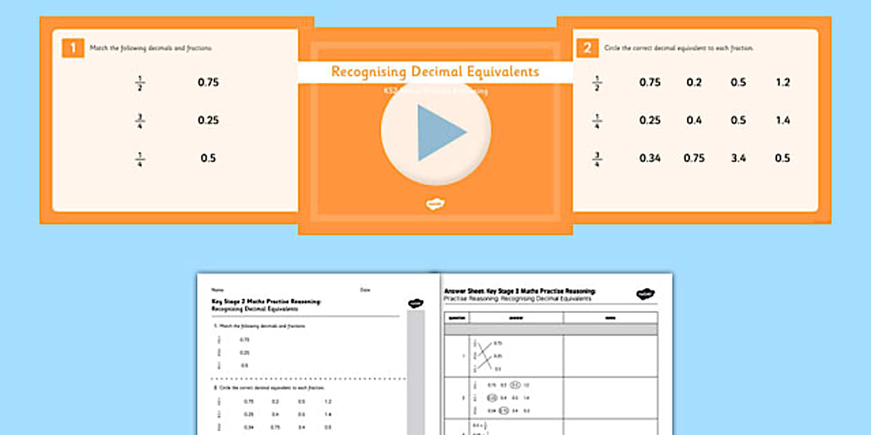KS2 Test Practice Recognising Decimal Equivalents Pack
