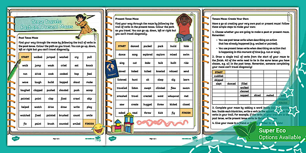 Tense Travels: Past and Present Mazes (Ages 5 - 6)