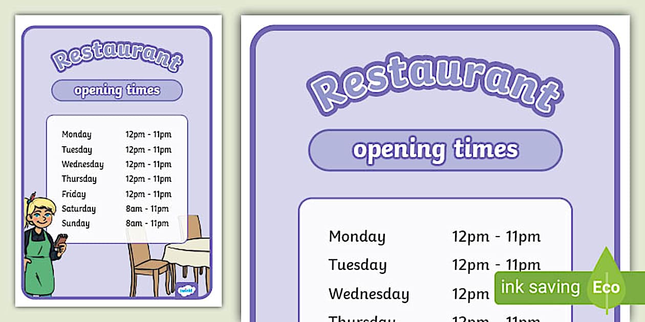 Restaurant Role Play Opening Times (teacher made) - Twinkl