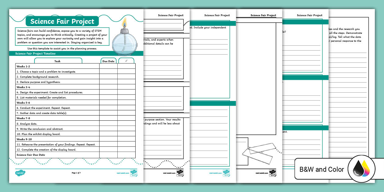 Science Fair Project Planning Template for 6th-8th Grade