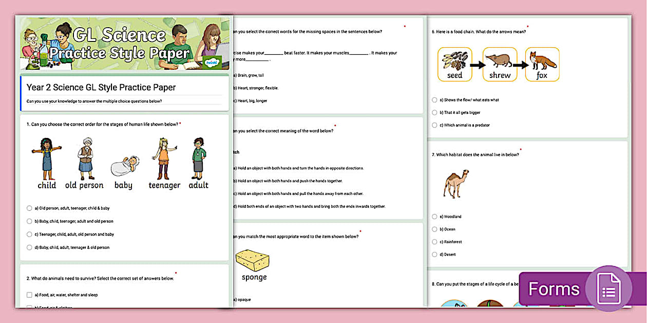 Year 2 Science GL Style Practice Paper (teacher made)