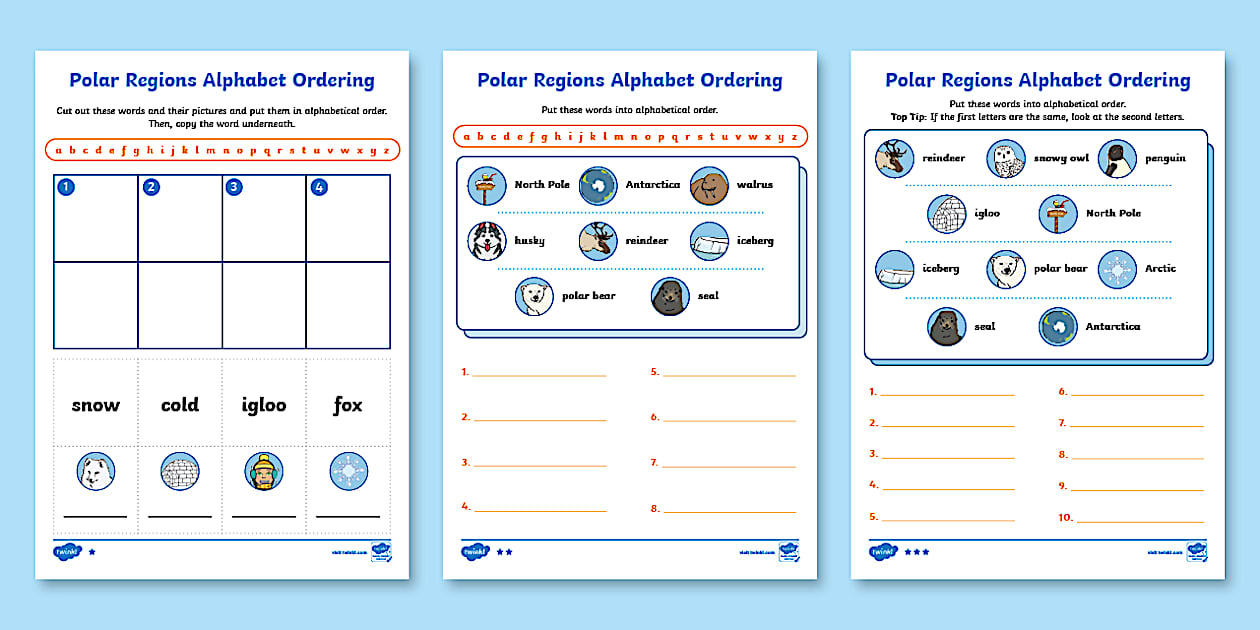 Polar Regions Alphabet Ordering Worksheet (teacher made)