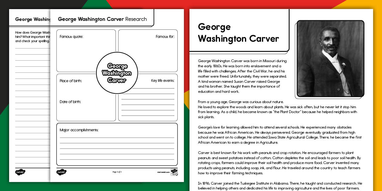 George Washington Carver Biography Passage and Worksheets