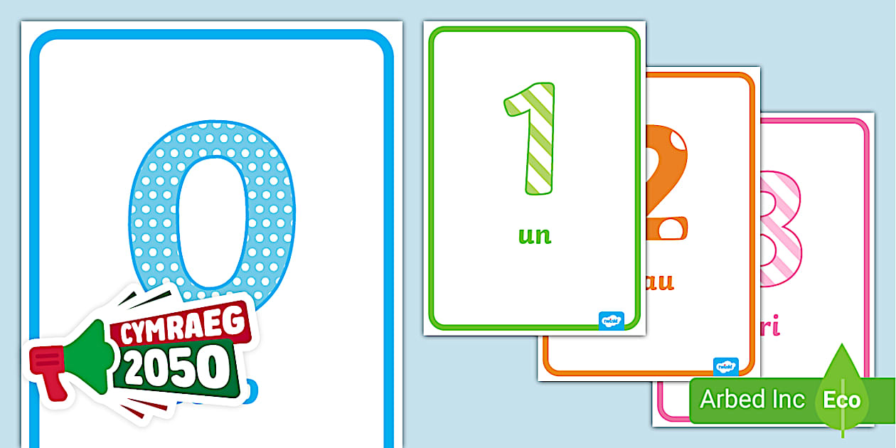Posteri A4 Rhifau yn Gymraeg (Welsh Numbers A4 Display Posters) 0-100