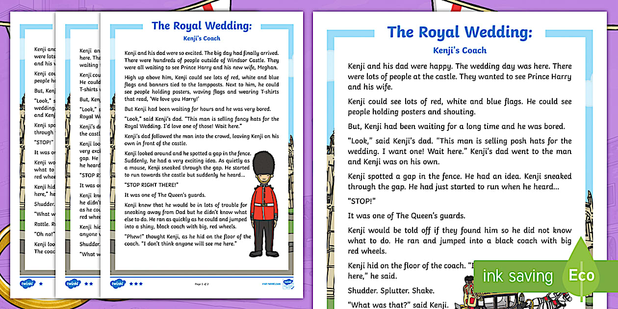 Middle Ability KS1 The Royal Wedding: Kenji's Coach Differentiated Fact ...