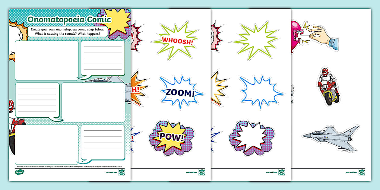 Onomatopoeia Comic Cut and Stick Worksheet - Twinkl