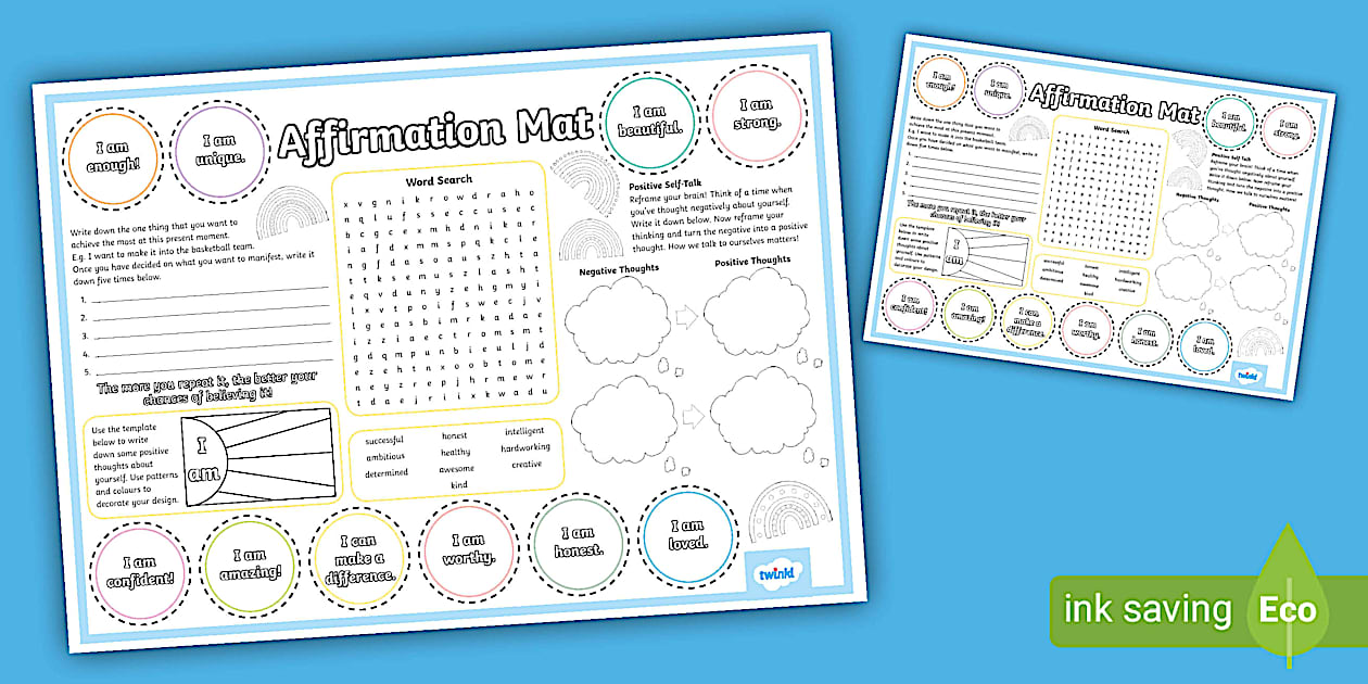 Affirmations Activity Mat 3-6 (teacher made) - Twinkl