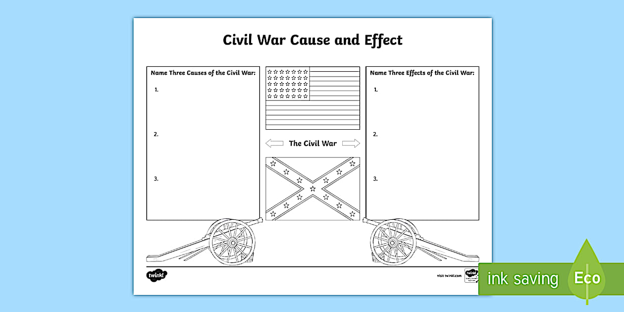 Civil War Cause and Effect Worksheet for 4th-5th Grade